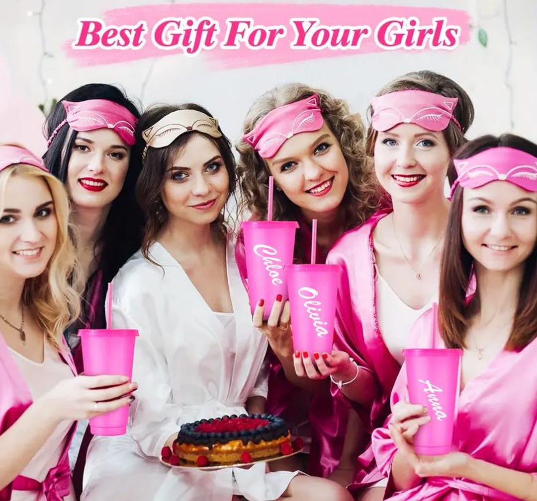 Customizable Hot Pink Reusable Cups With Lids for Bridal Party - Eco ...