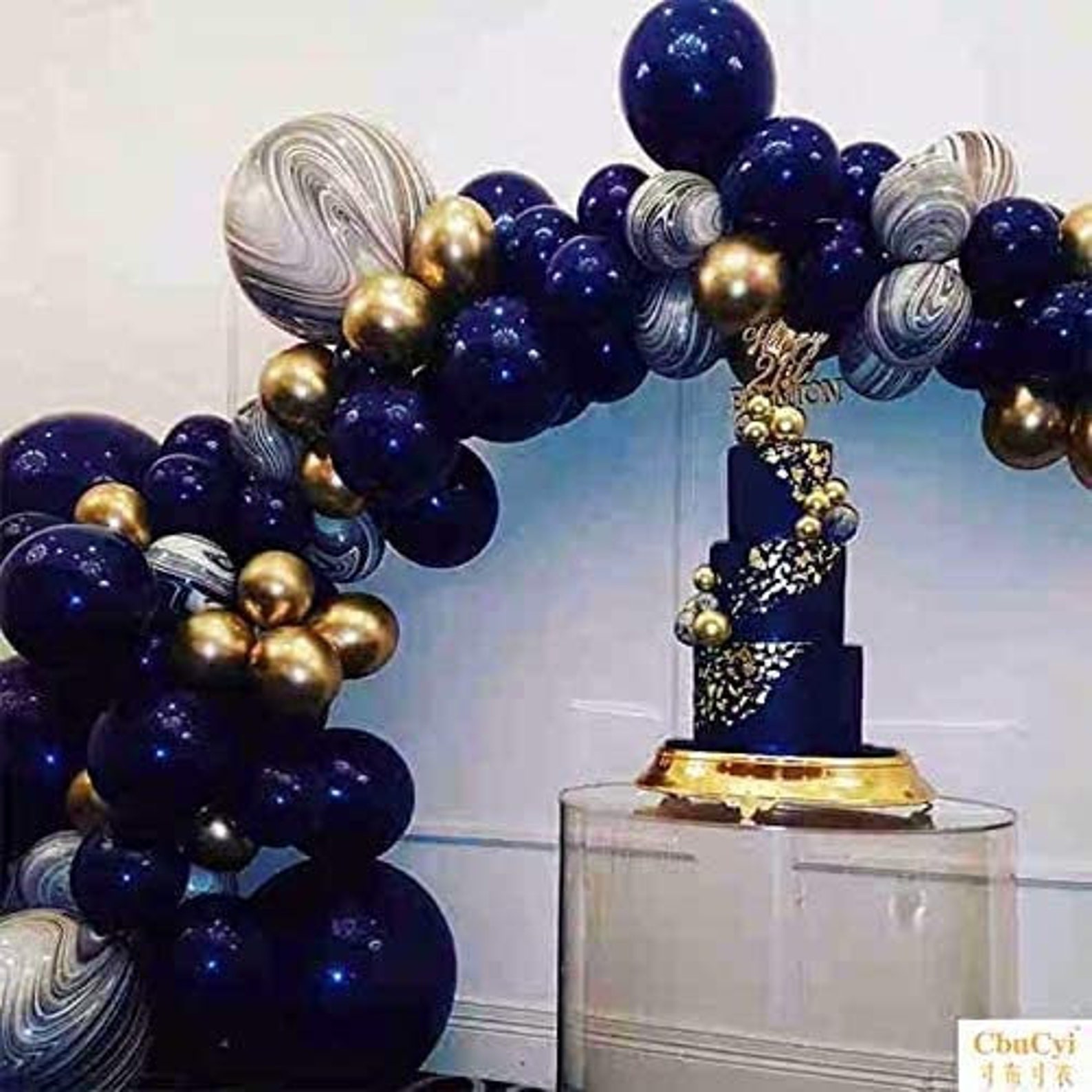Navy Blue Gold Balloons Garland Kit 90 Metallic Party Balloons Etsy