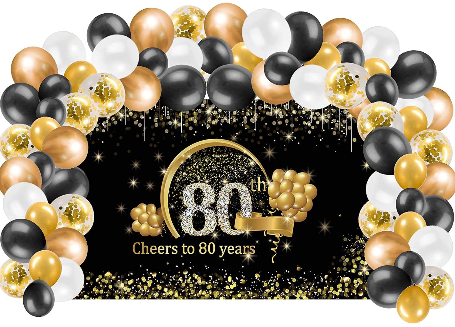 80th Birthday Banner Backdrop Decorations And Balloon Garland Etsy