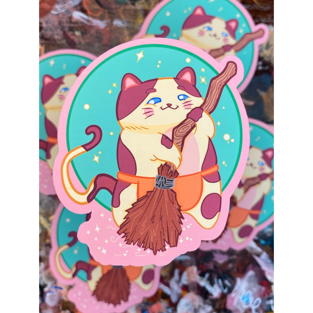 Sweep Kitty Sticker Cute Sticker Weatherproof Matte Sticker - Etsy