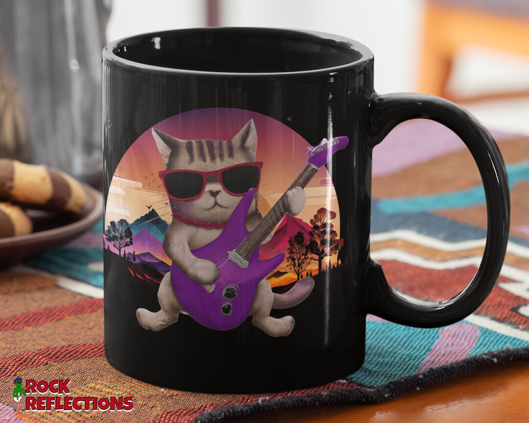 Kitten Rocker Mug Music Cat Vintage Mug Cat Playing Guitar Mug Musical ...