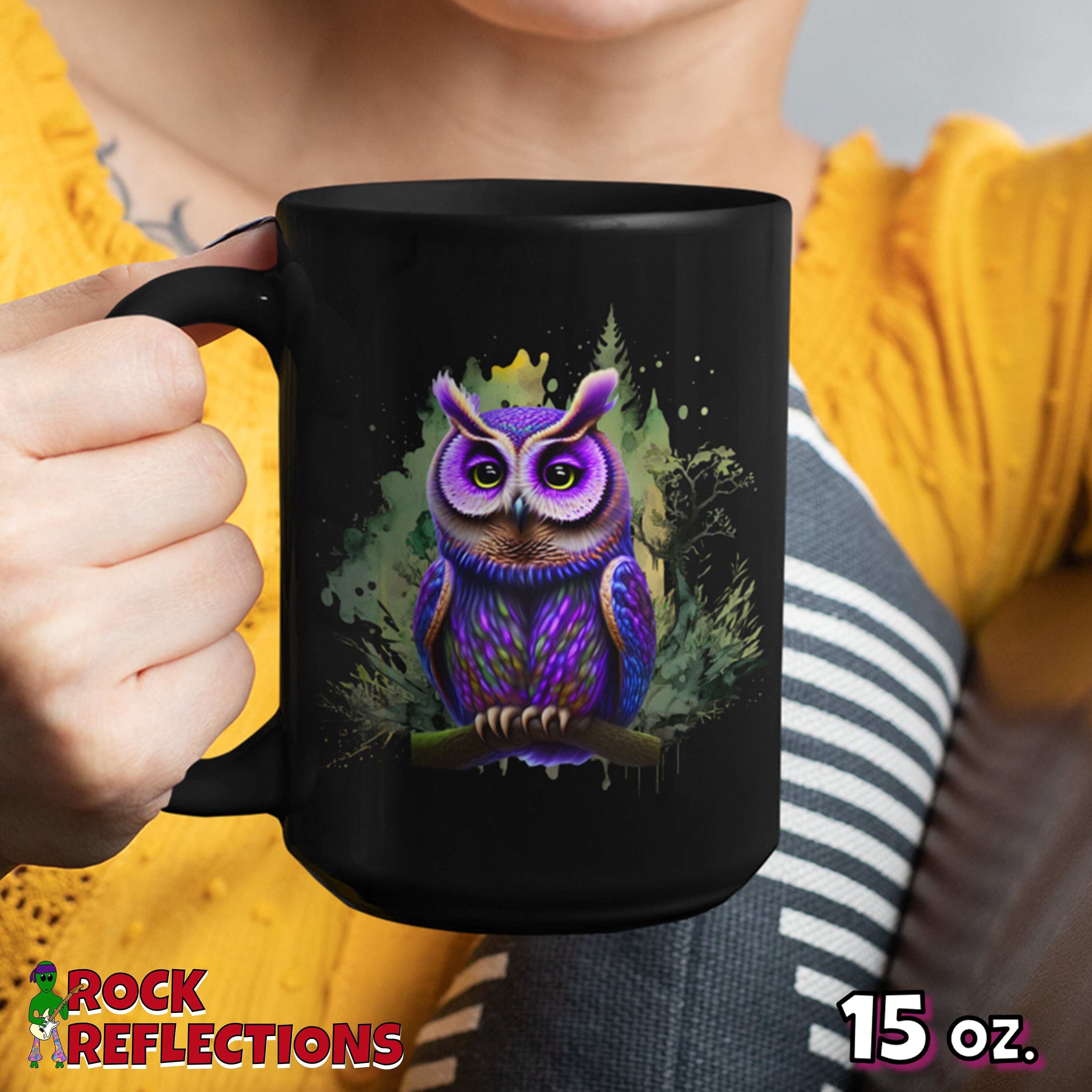 Owl in A Forest Mug Psychedelic Owl Cute Owl Mug Purple Owl Mug Owl ...