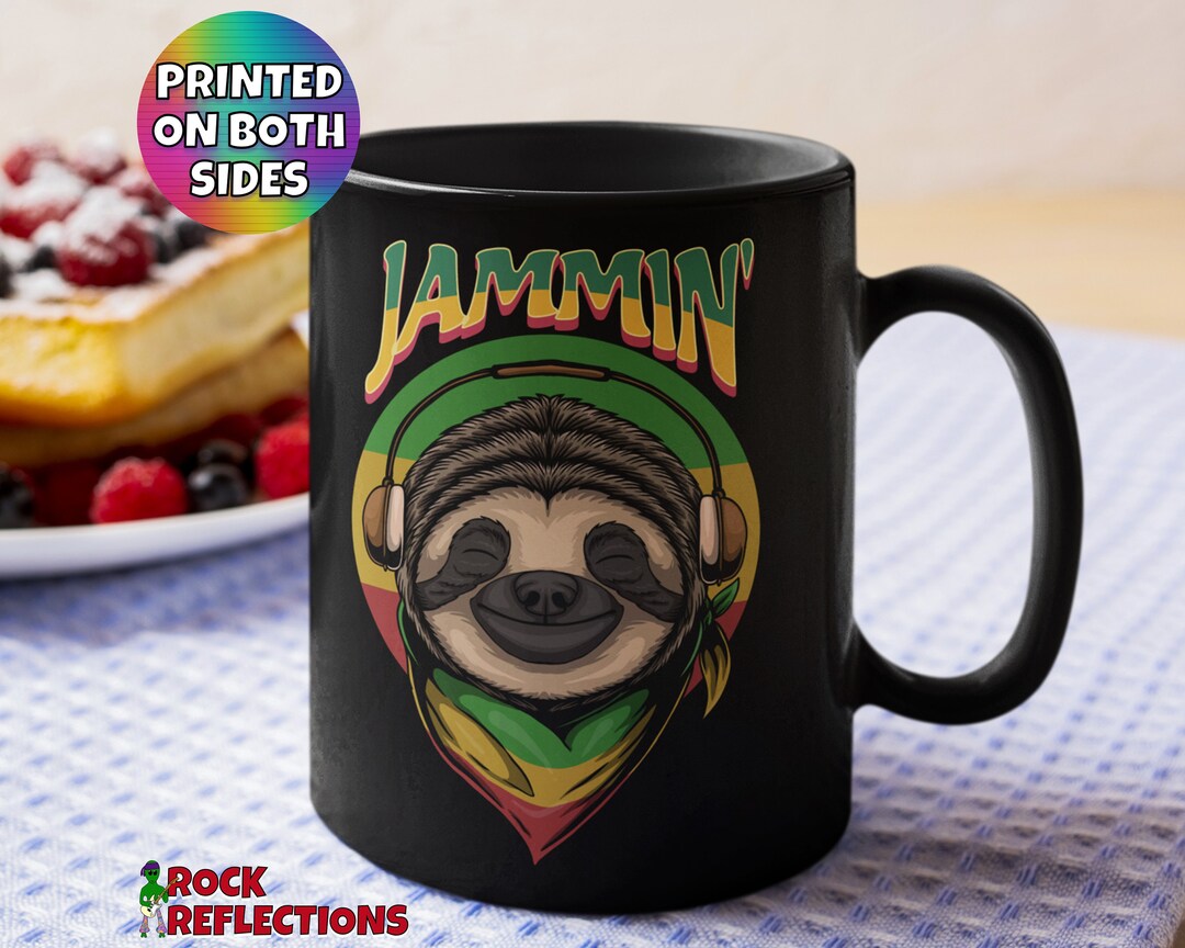 Reggae Coffee Mug Rasta Sloth Headphones Jammin’ Bob Marley Tribute ...