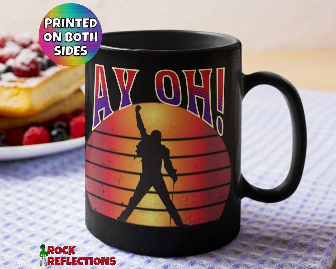 Freddie Ay Oh Black Mug Queen Fan Art Mug Freddie Mercury Tribute Mug ...