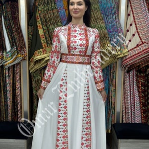 Palestinian Thobe Abaya Embroidered Maxi Dress Long Sleeves Kaftan ...