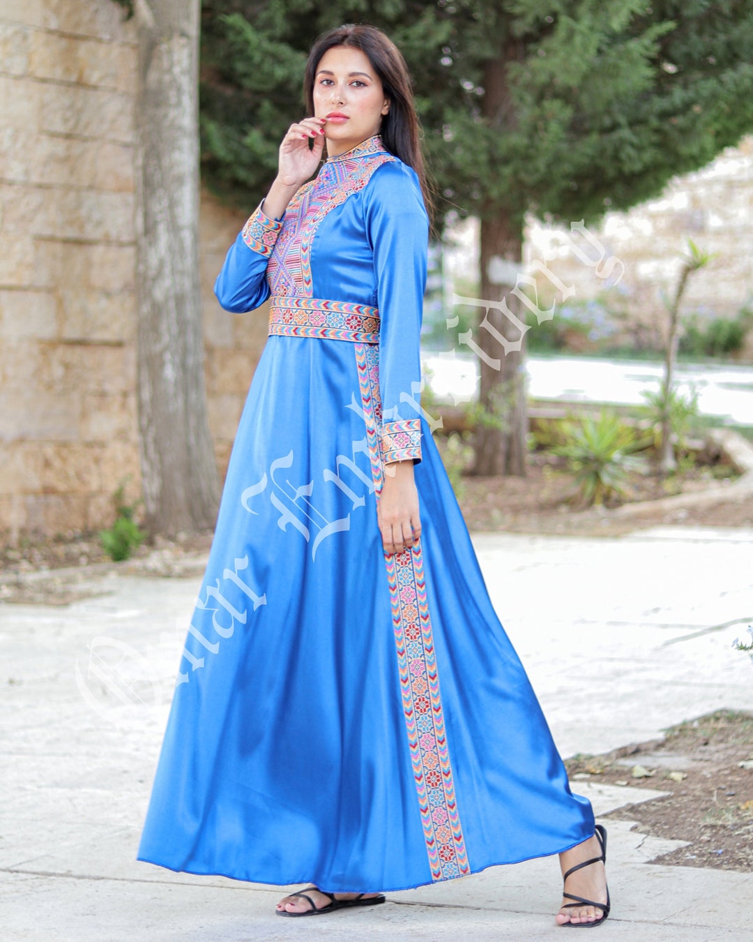 Palestinian Thobe Embroidered Satin Maxi Dress Palestinian Princess ...