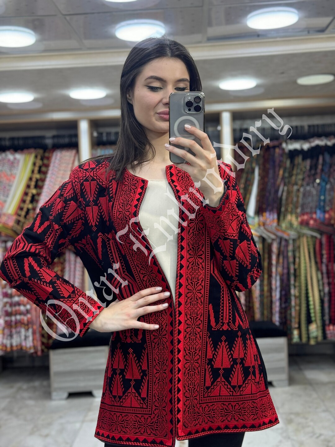 Embroidered Long Sleeve Velvet Jacket Palestinian Jordanian Dress - Etsy