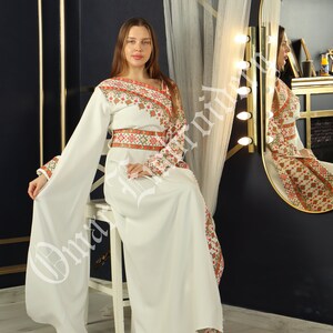 Palestinian Thobe Embroidered Maxi Dress Long Sleeves Kaftan ...