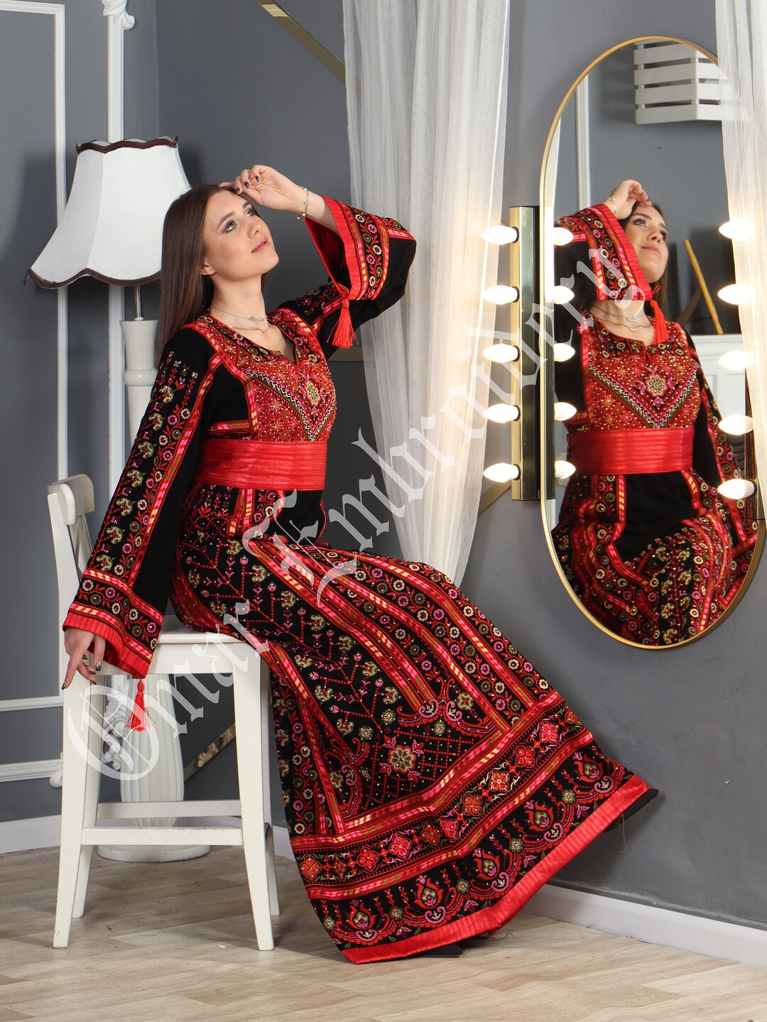 Thobe Embroidered Palestinian Maxi Dress Long Sleeves Palestinian ...