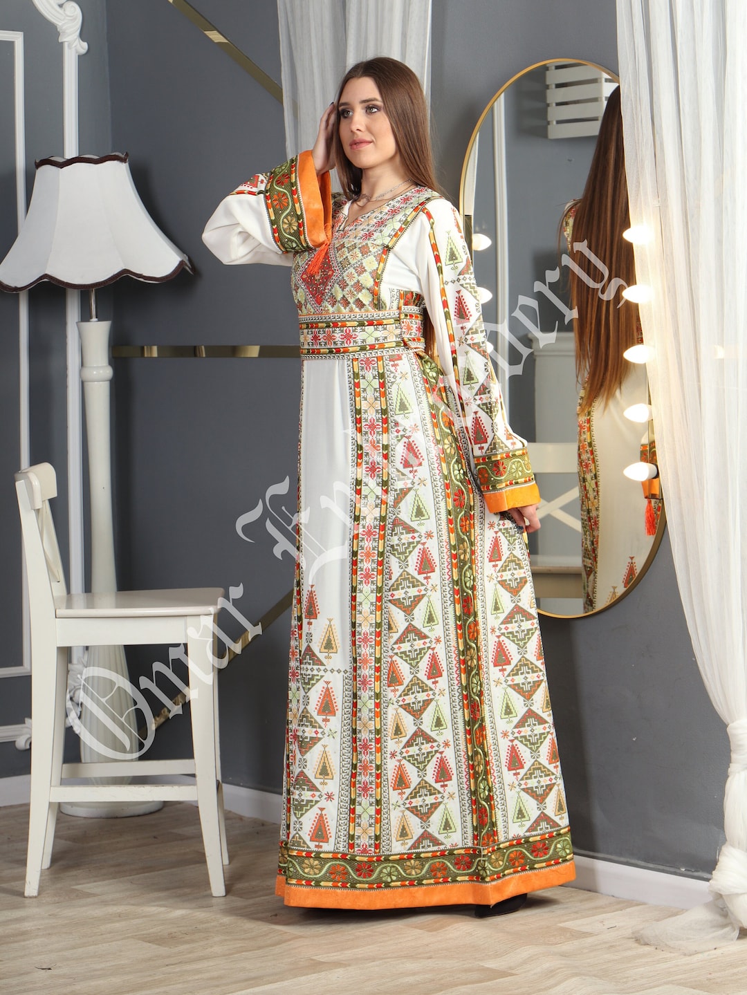 Thobe Embroidered Palestinian Maxi Dress Long Sleeves Palestinian ...