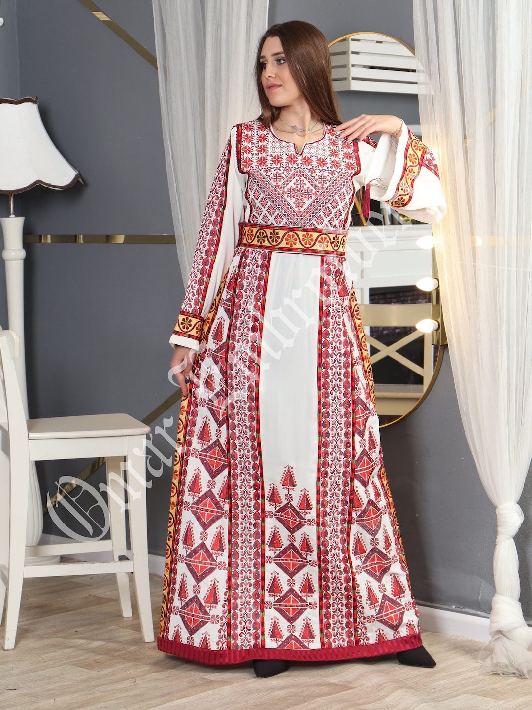 Thobe Embroidered Palestinian Maxi Dress Long Sleeves Palestinian ...