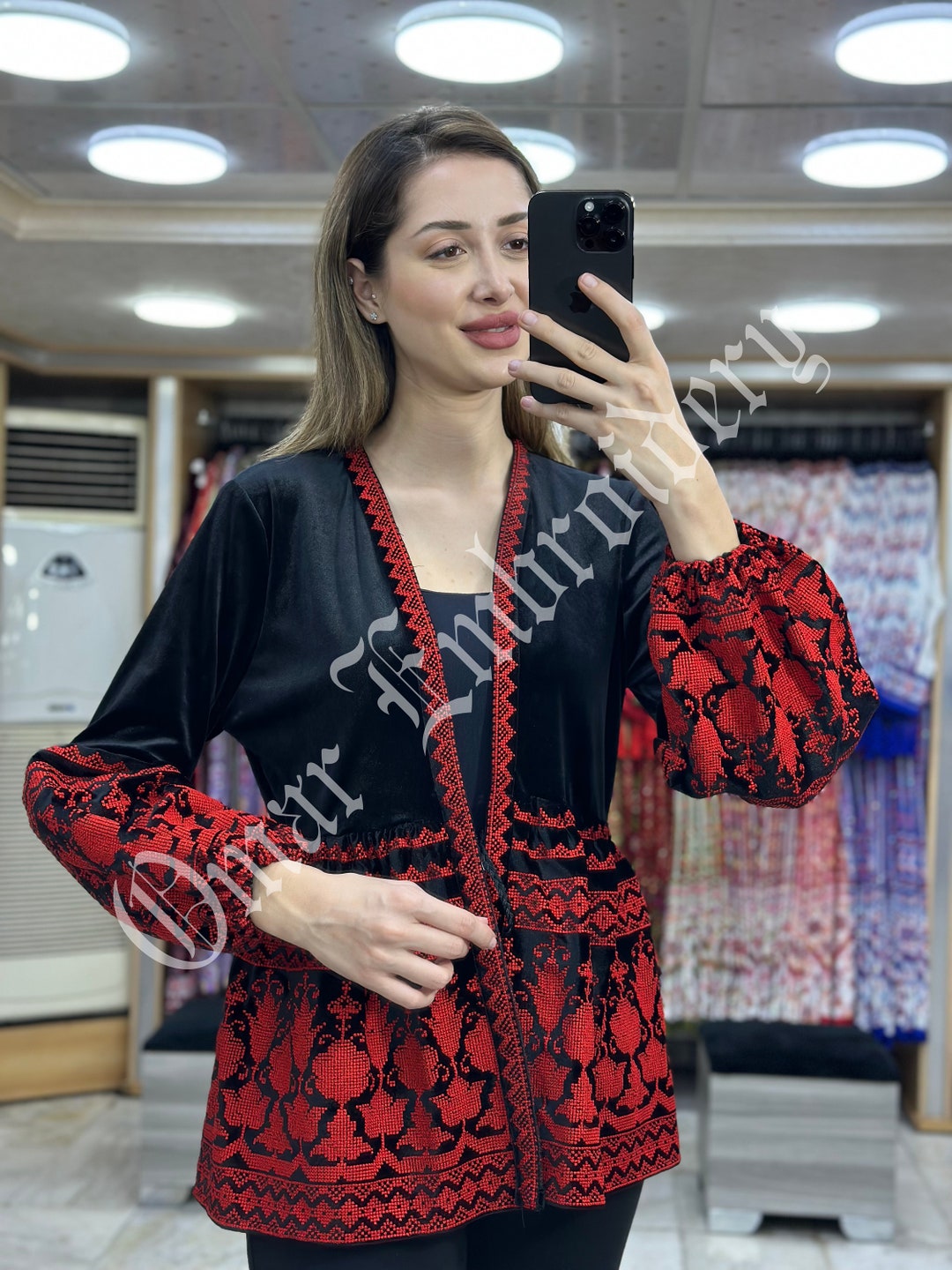 Embroidered Long Sleeve Velvet Jacket Palestinian Jordanian Dress - Etsy