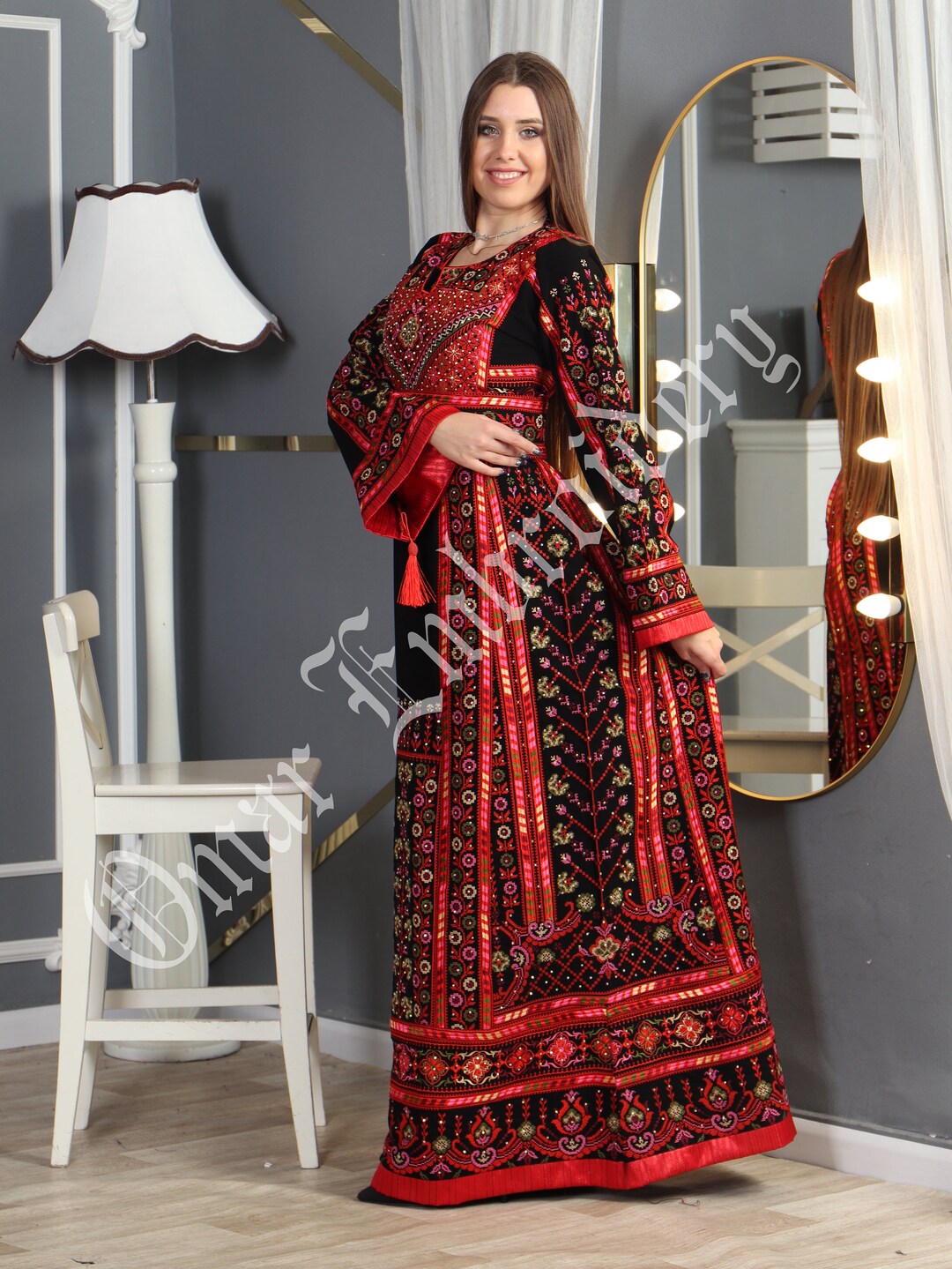 Thobe Embroidered Palestinian Maxi Dress Long Sleeves Palestinian ...