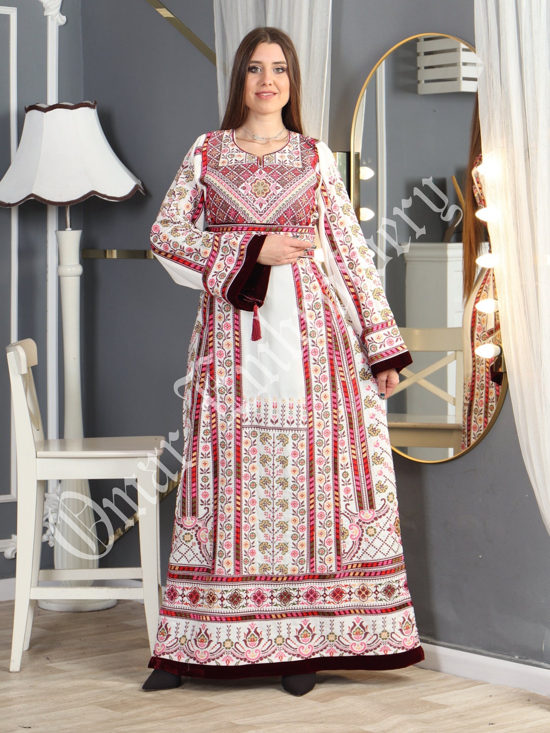 Thobe Embroidered Palestinian Maxi Dress Long Sleeves Palestinian ...