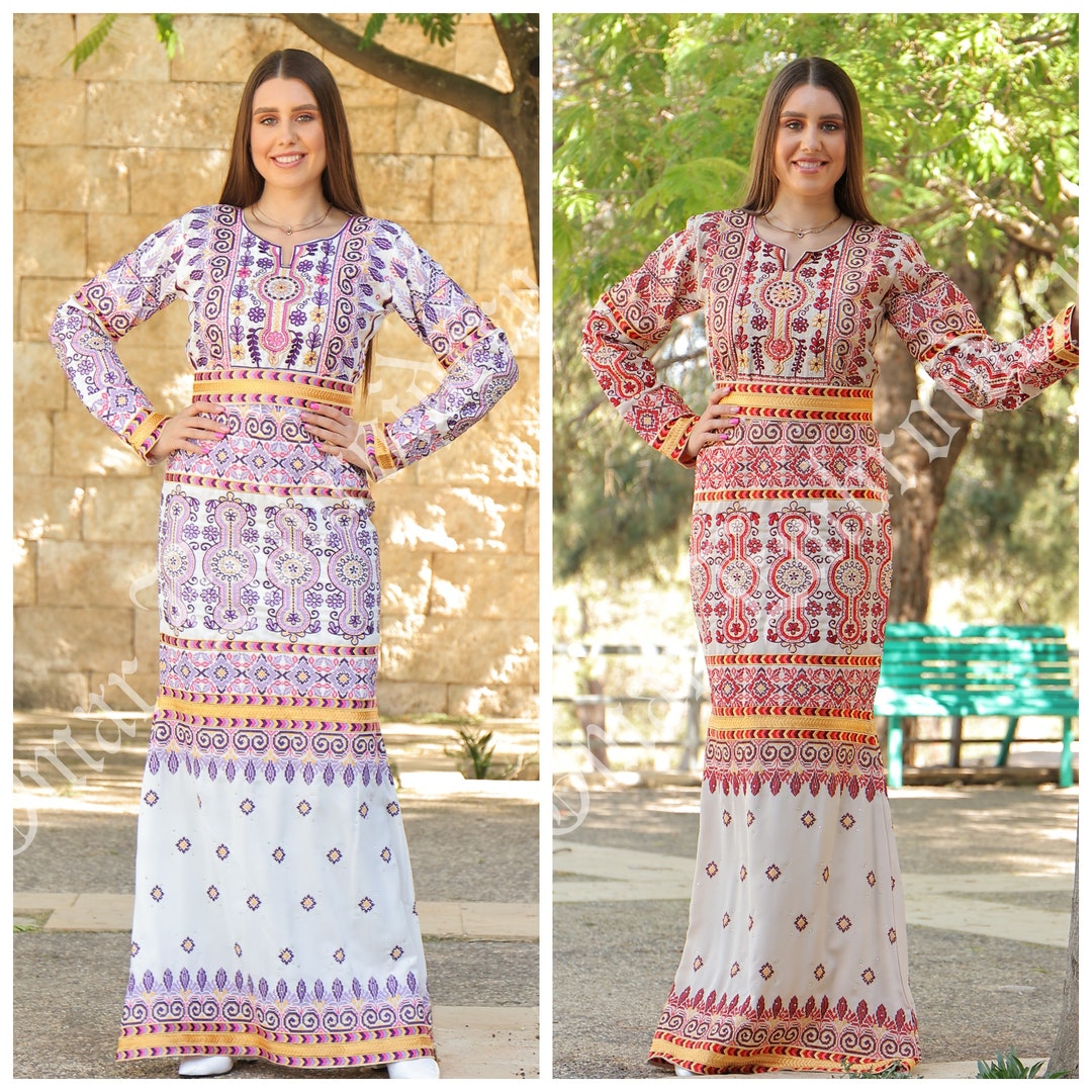 Palestinian Thobe Embroidered Maxi Dress Long Sleeves Kaftan - Etsy