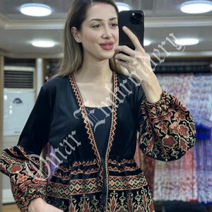 Embroidered Long Sleeve Velvet Jacket Palestinian Jordanian Dress - Etsy