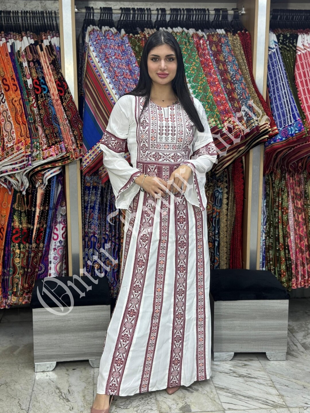 Palestinian Thobe Embroidered Dress Maxi Long Sleeves Stitches Thob - Etsy