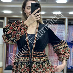 Embroidered Long Sleeve Velvet Jacket Palestinian Jordanian Dress - Etsy