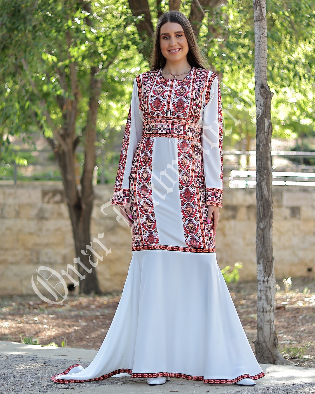 Palestinian Thobe Embroidered Maxi Dress Long Sleeves Kaftan ...