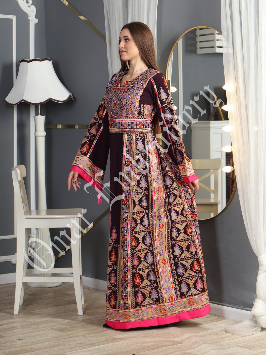 Thobe Embroidered Palestinian Maxi Dress Long Sleeves Palestinian ...