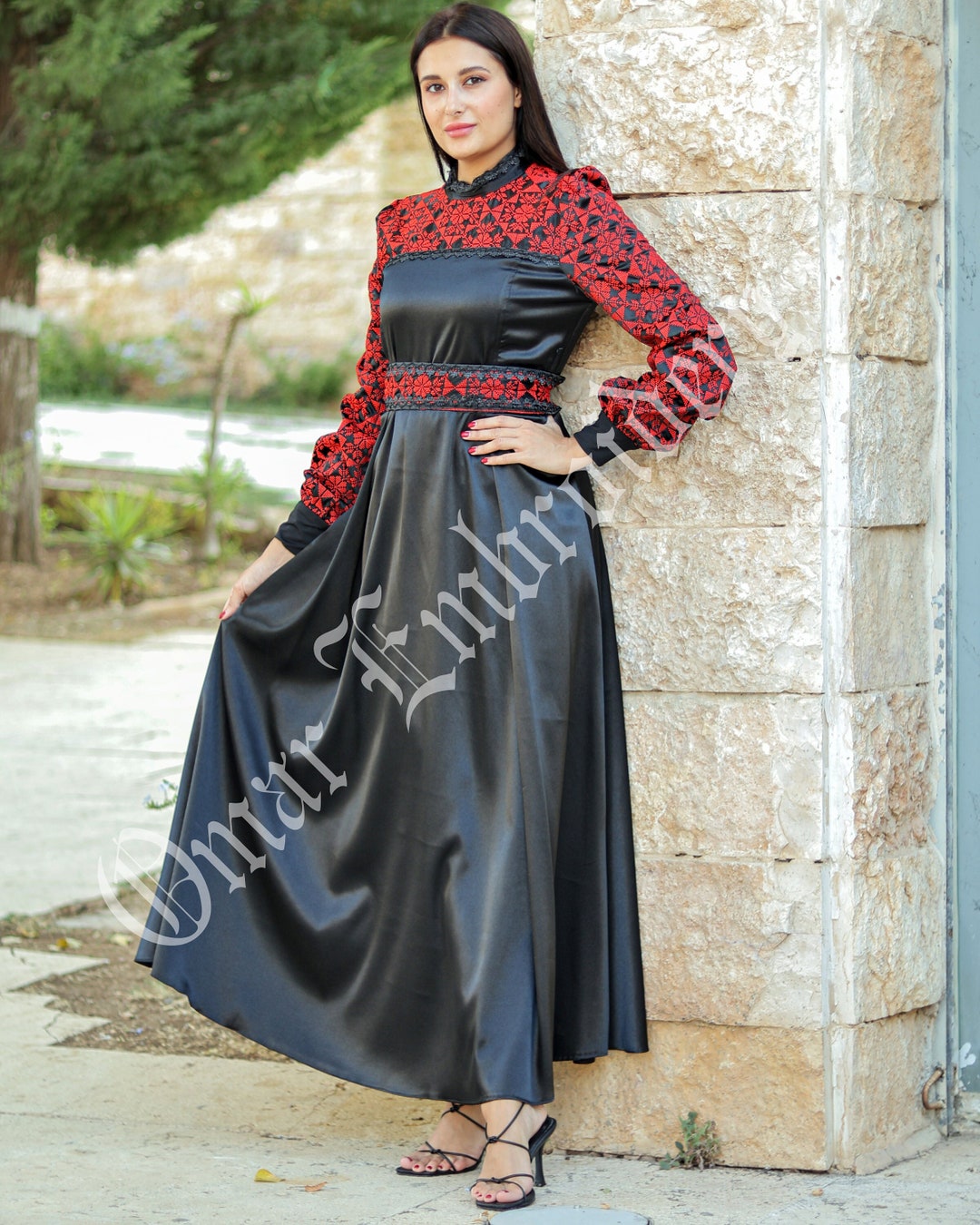 Palestinian Thobe Embroidered Satin Maxi Dress Palestinian Princess ...
