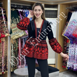Embroidered Long Sleeve Velvet Jacket Palestinian Jordanian Dress - Etsy