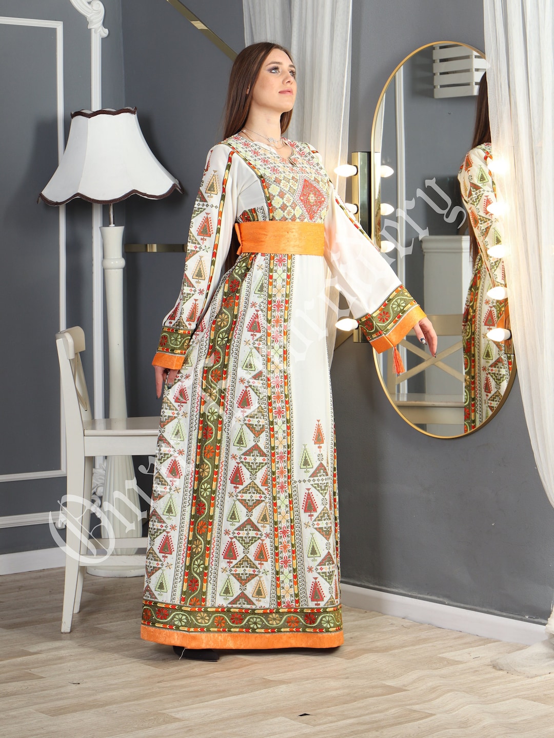 Thobe Embroidered Palestinian Maxi Dress Long Sleeves Palestinian ...