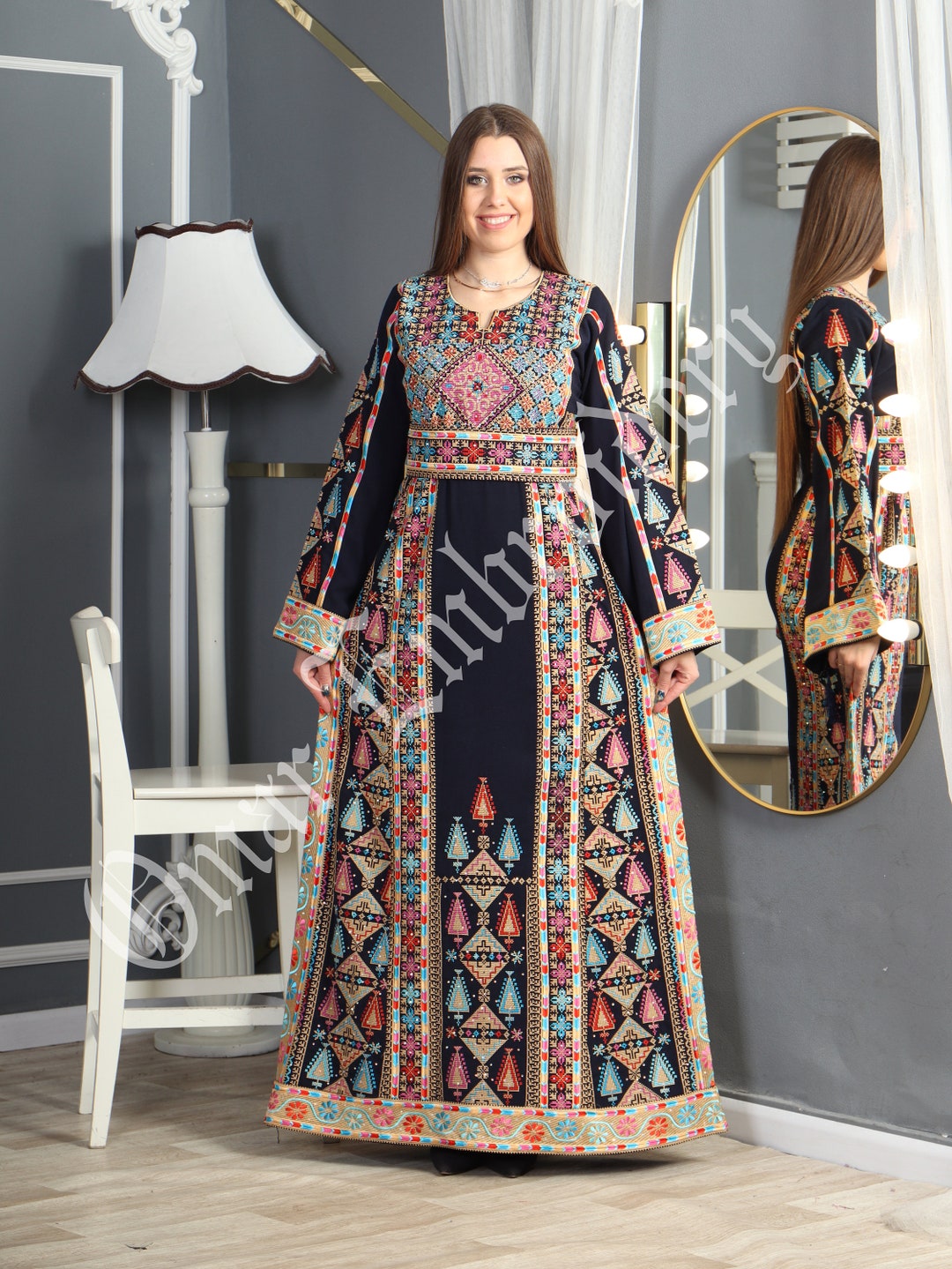 Thobe Embroidered Palestinian Maxi Dress Long Sleeves Palestinian ...