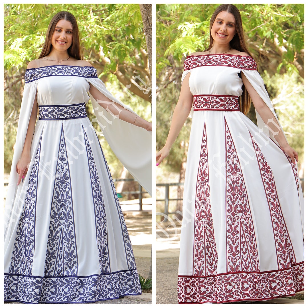 Palestinian Thobe Embroidered Maxi Dress Long Sleeves Kaftan ...