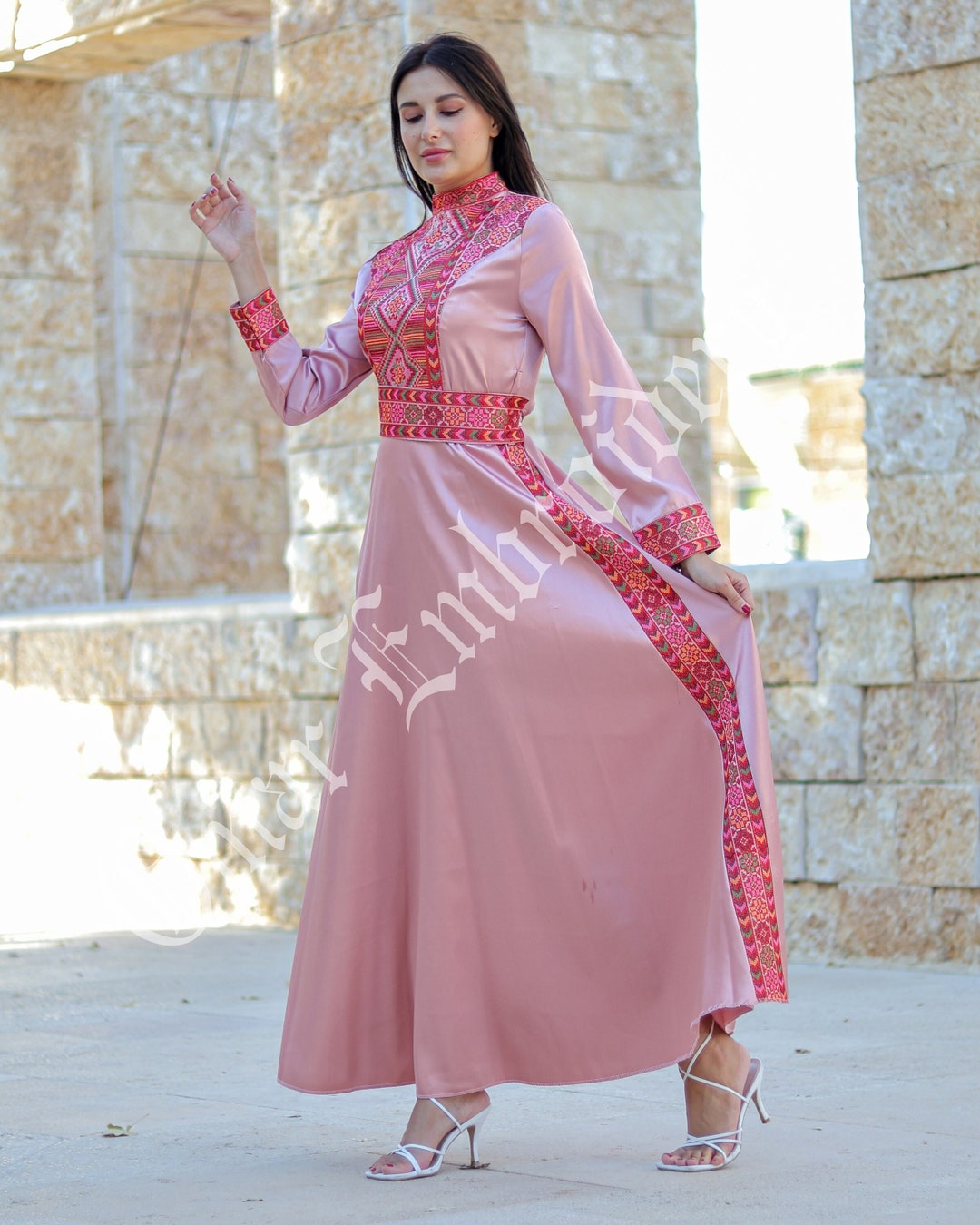 Palestinian Thobe Embroidered Satin Maxi Dress Palestinian Princess ...
