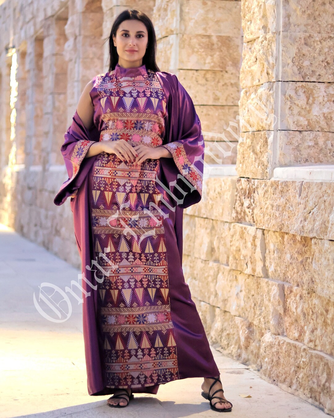 Palestinian Thobe Embroidered Satin Maxi Bisht Palestinian Princess ...