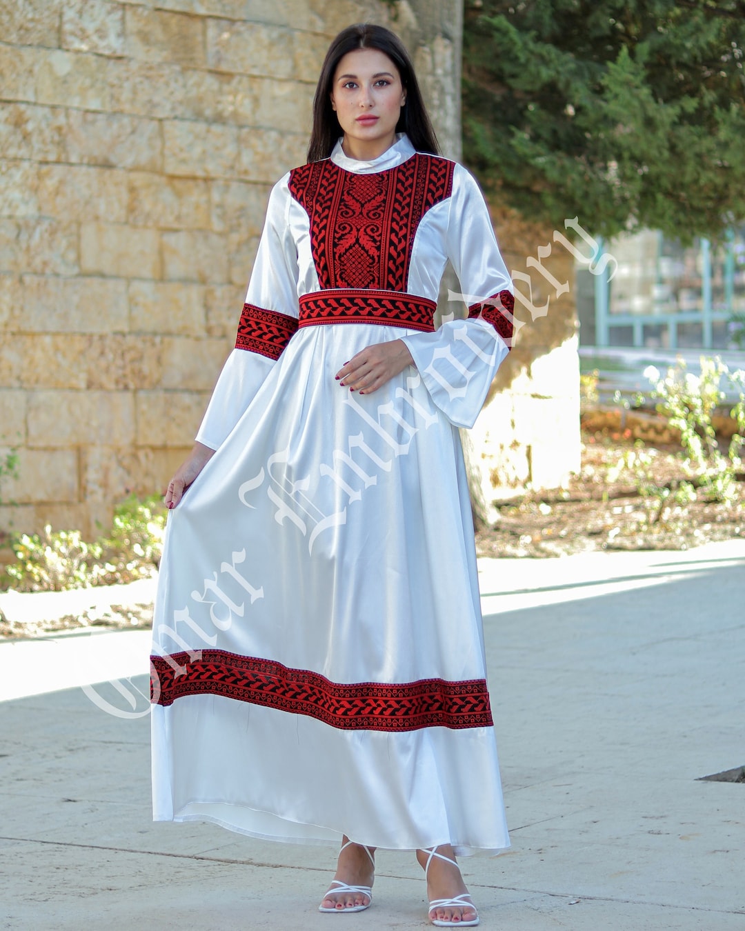 Palestinian Thobe Embroidered Satin Maxi Dress Palestinian Princess ...