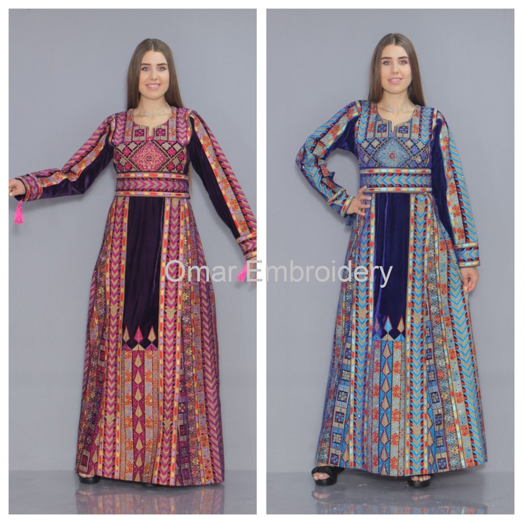 Embroidered Velvet Thobe Abaya Modern Style Traditional Palestinian ...