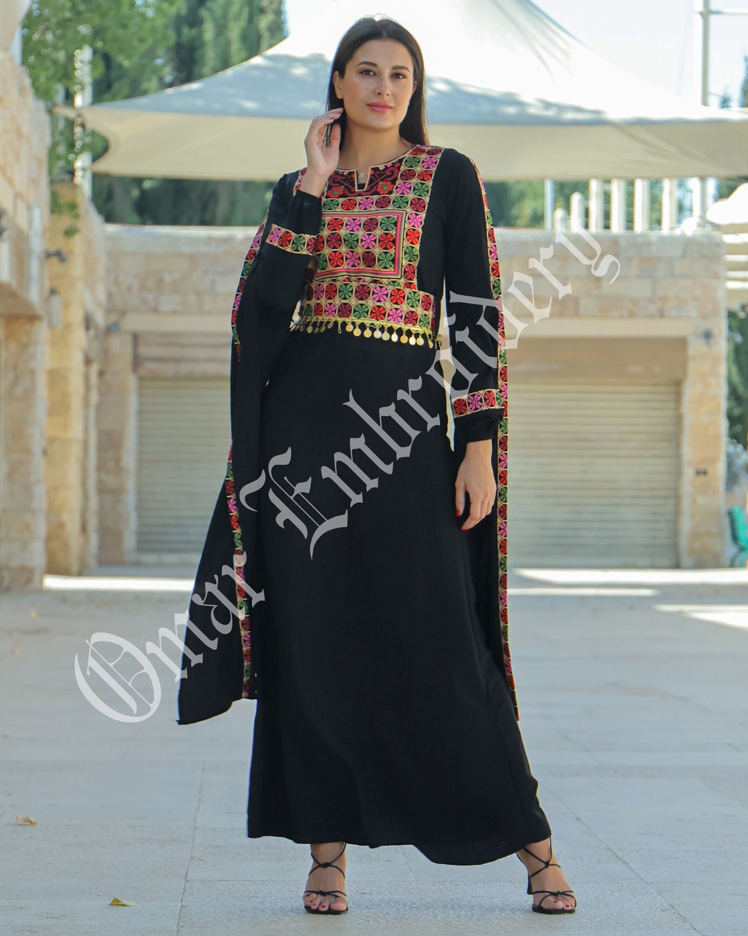 Palestinian Thobe / Abaya Embroidered Maxi Dress Long Sleeves Dress ...