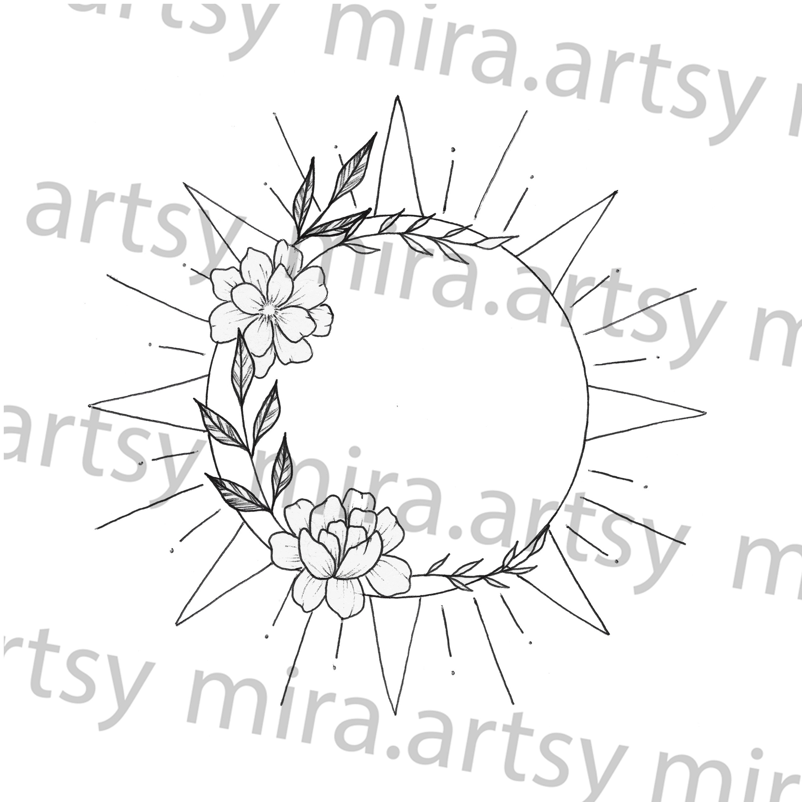 Floral Sun Drawing Scan - DIGITAL DOWNLOAD for Tattoo Design or Print ...