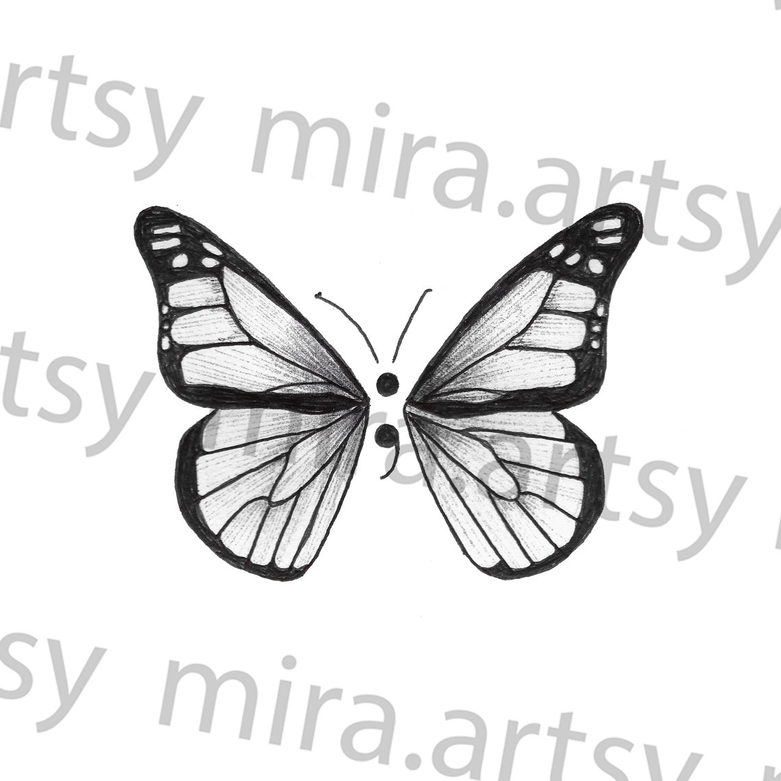 Semicolon Monarch Butterfly Drawing Scan - DIGITAL DOWNLOAD for Tattoo ...