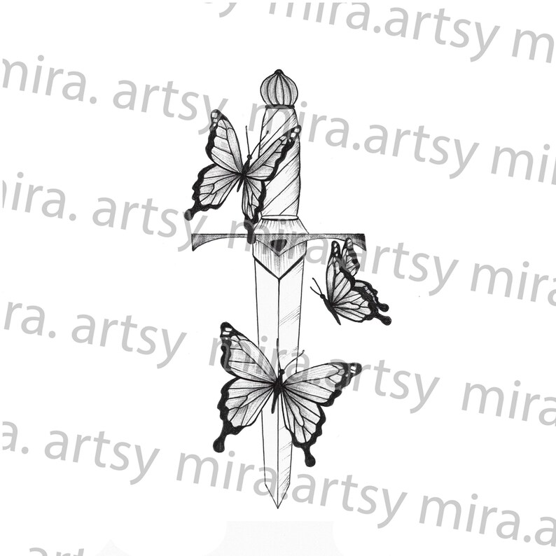 Butterfly Fantasy Knife/dagger Drawing Scan - DIGITAL DOWNLOAD for ...