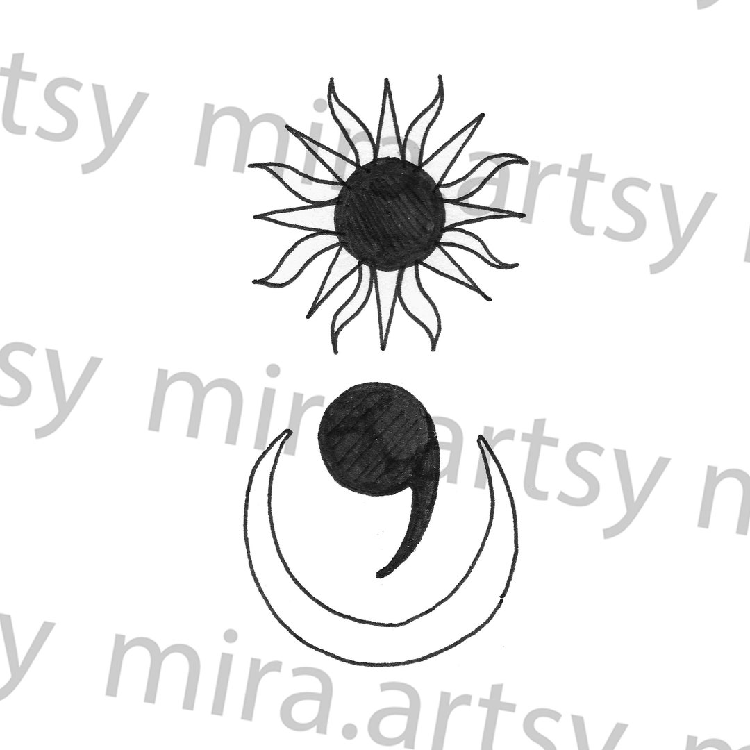 Semicolon Sun and Moon Drawing Scan DIGITAL DOWNLOAD for Tattoo Design ...