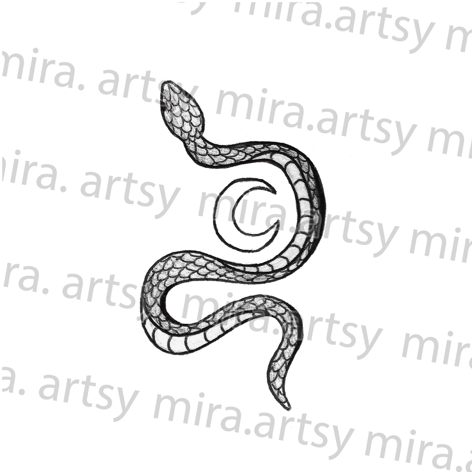Moon Inspired Snake 2 Scan - DIGITAL DOWNLOAD for Tattoo Design or ...