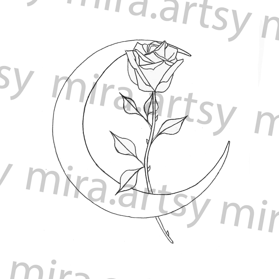 Moon and Rose Drawing Scan - DIGITAL DOWNLOAD for Tattoo Design or ...