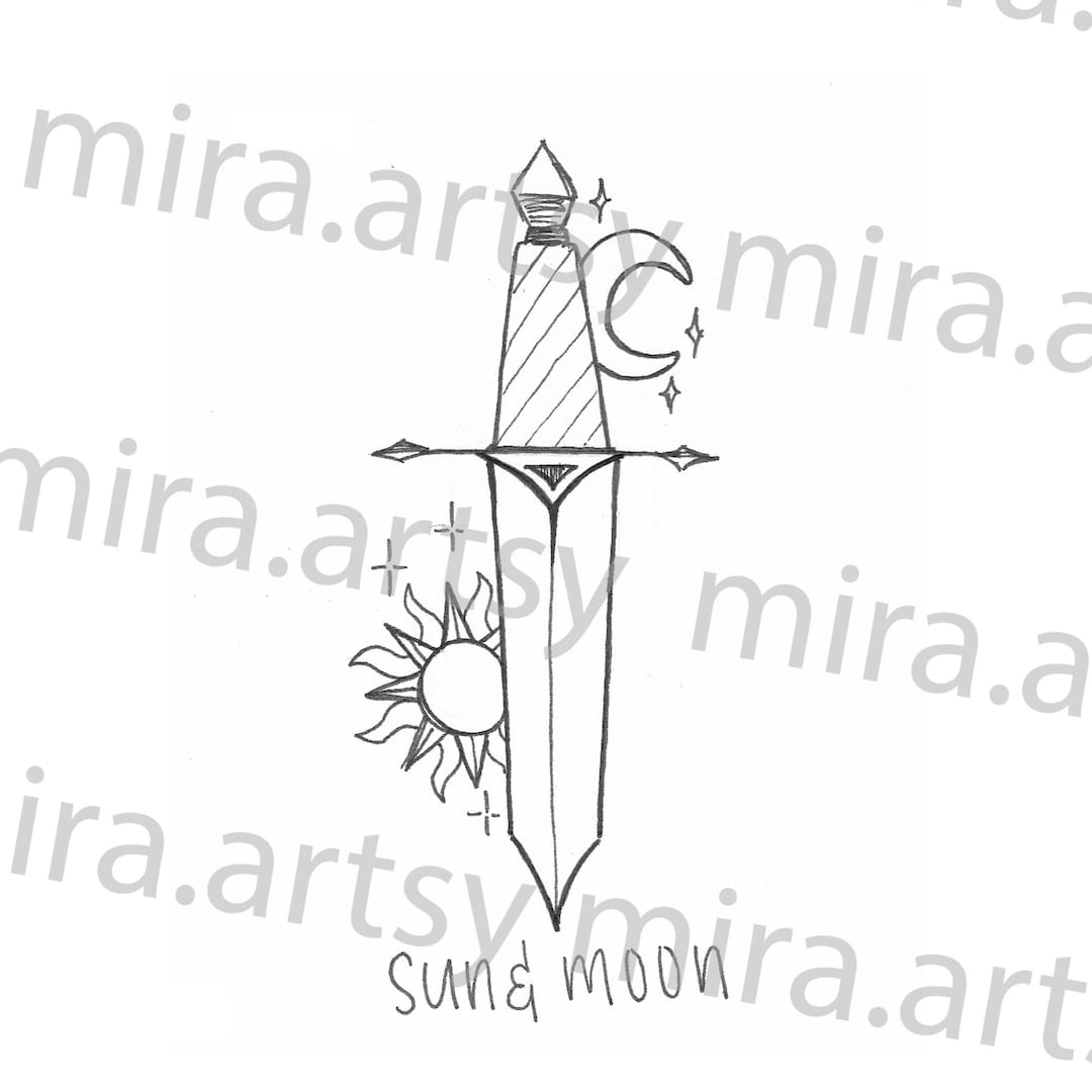 Sun and Moon Knife/dagger Drawing Scan DIGITAL DOWNLOAD for Tattoo ...