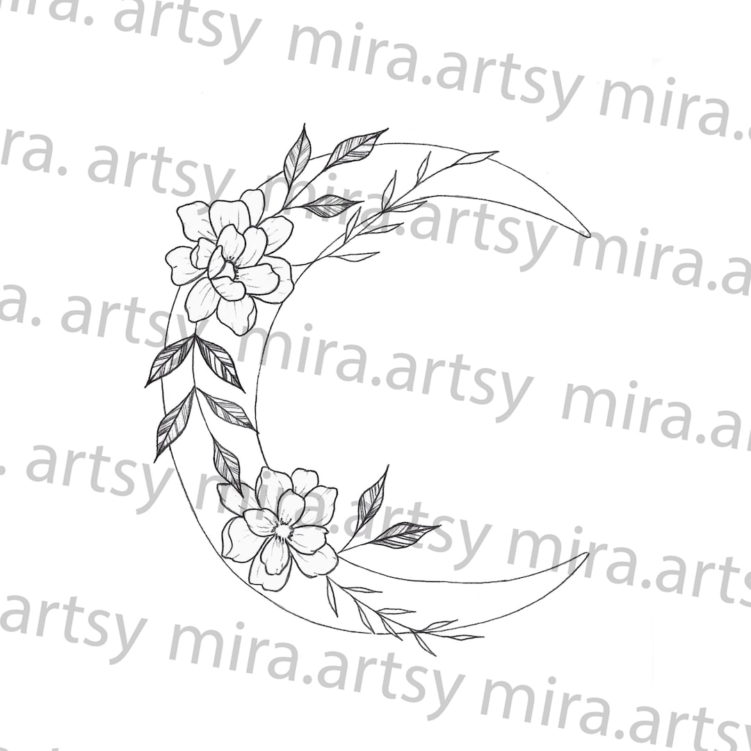 Floral Moon/celestial Drawing Scan - DIGITAL DOWNLOAD for Tattoo Design ...