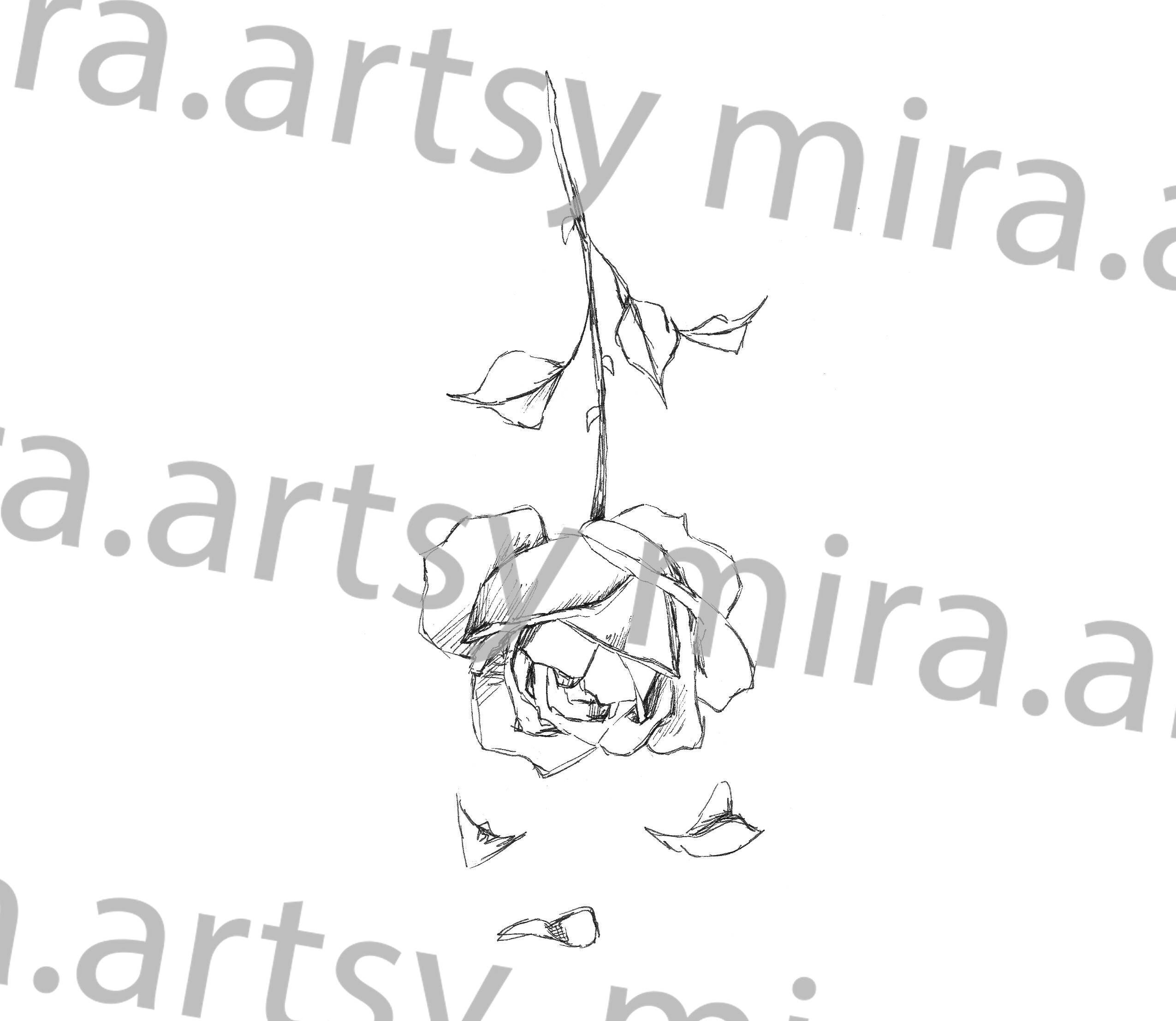 Upside Down Rose Drawing Scan - DIGITAL DOWNLOAD for Tattoo Design or ...