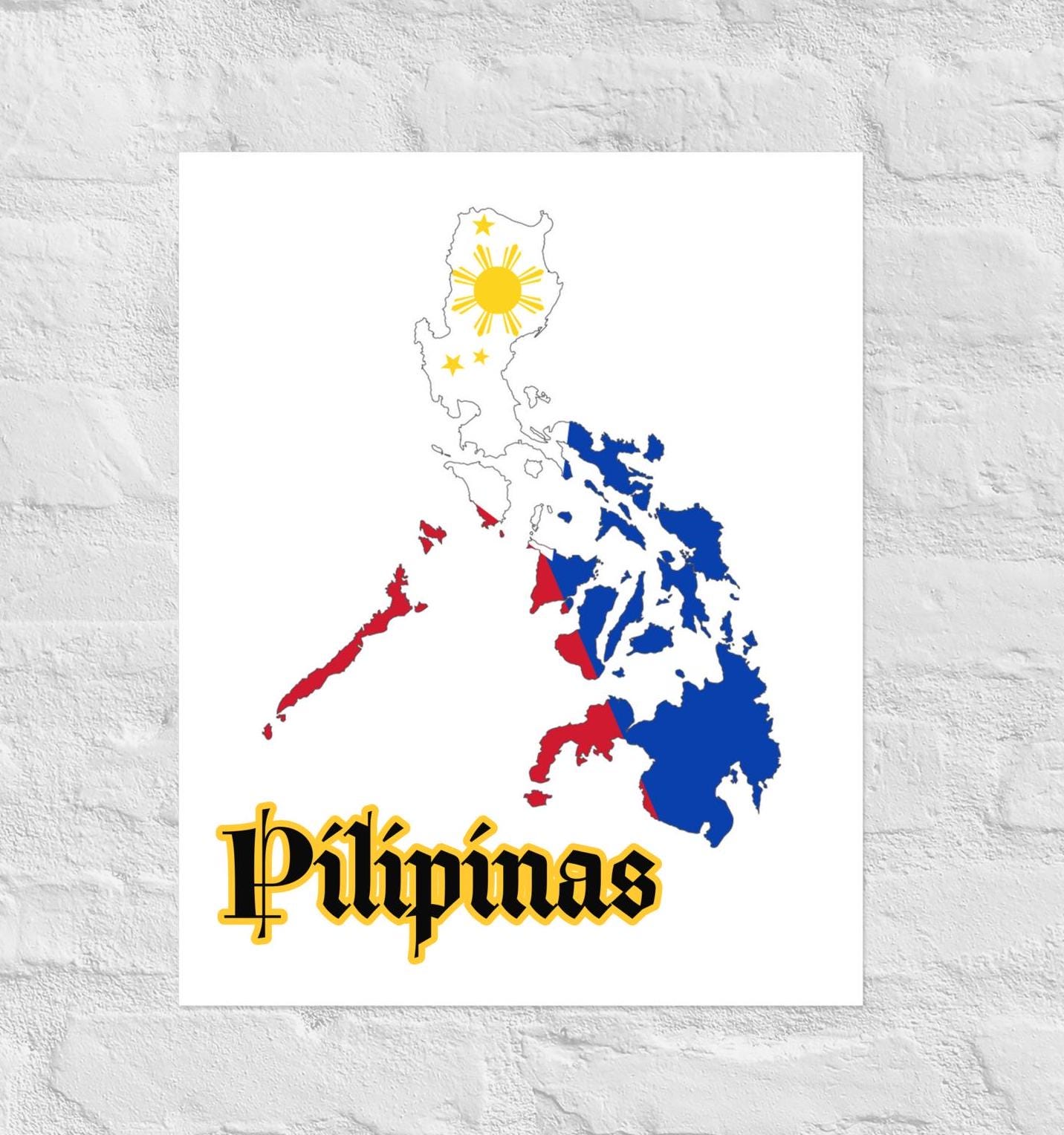Philippine Flag Map Pilipinas Filipino Pride Wall Art Home Decor Poster ...
