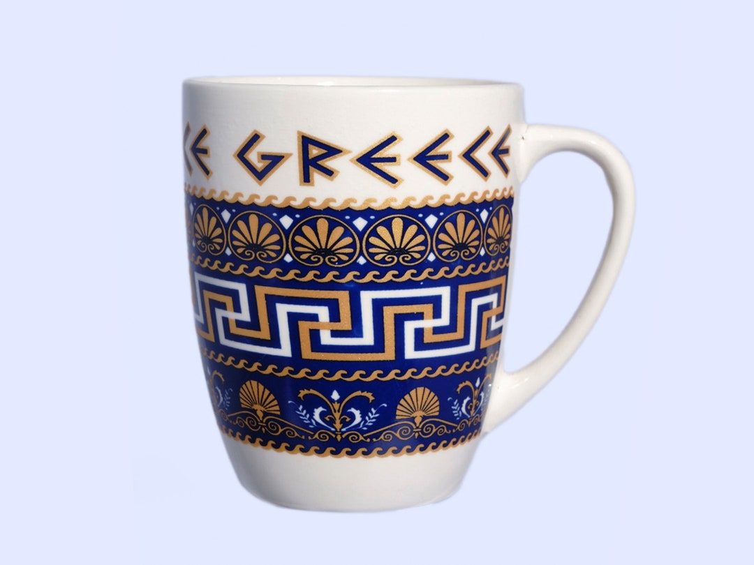 Greek Mug With Greek Key Desing Meander, Porcelain Greek Cup for Coffee ...