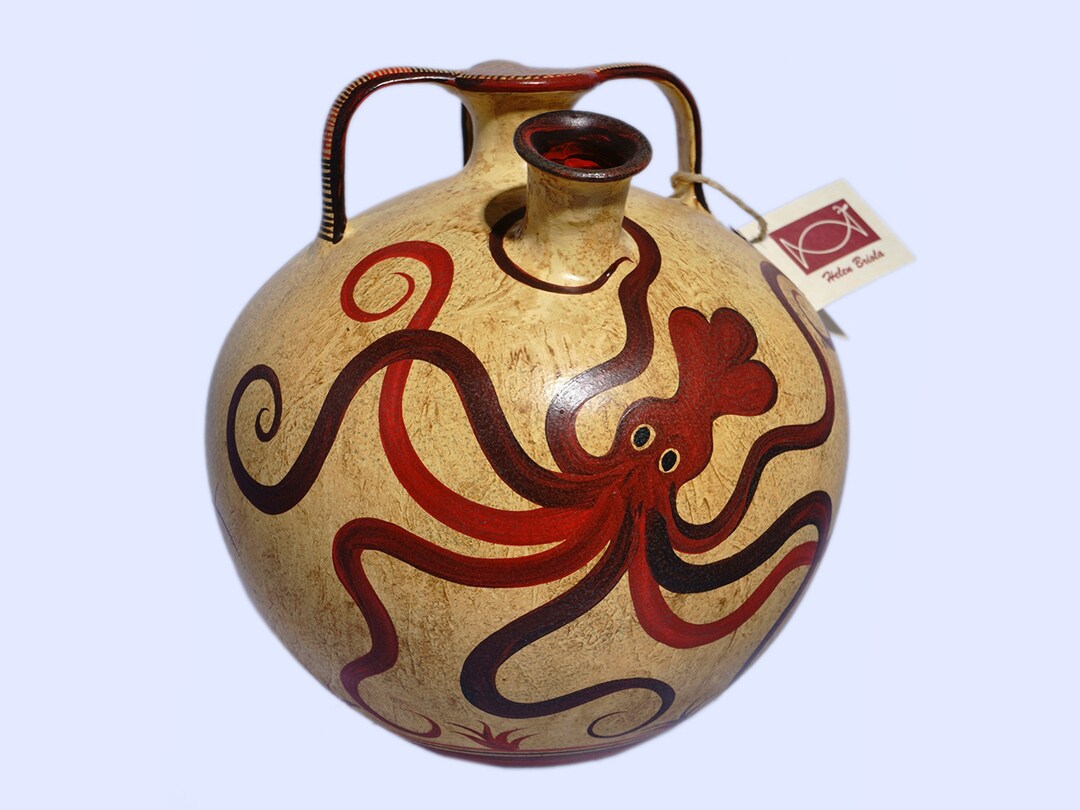 Greek Minoan Flask With Octopus, Minoan Vessel, Handmade Greek Pottery ...