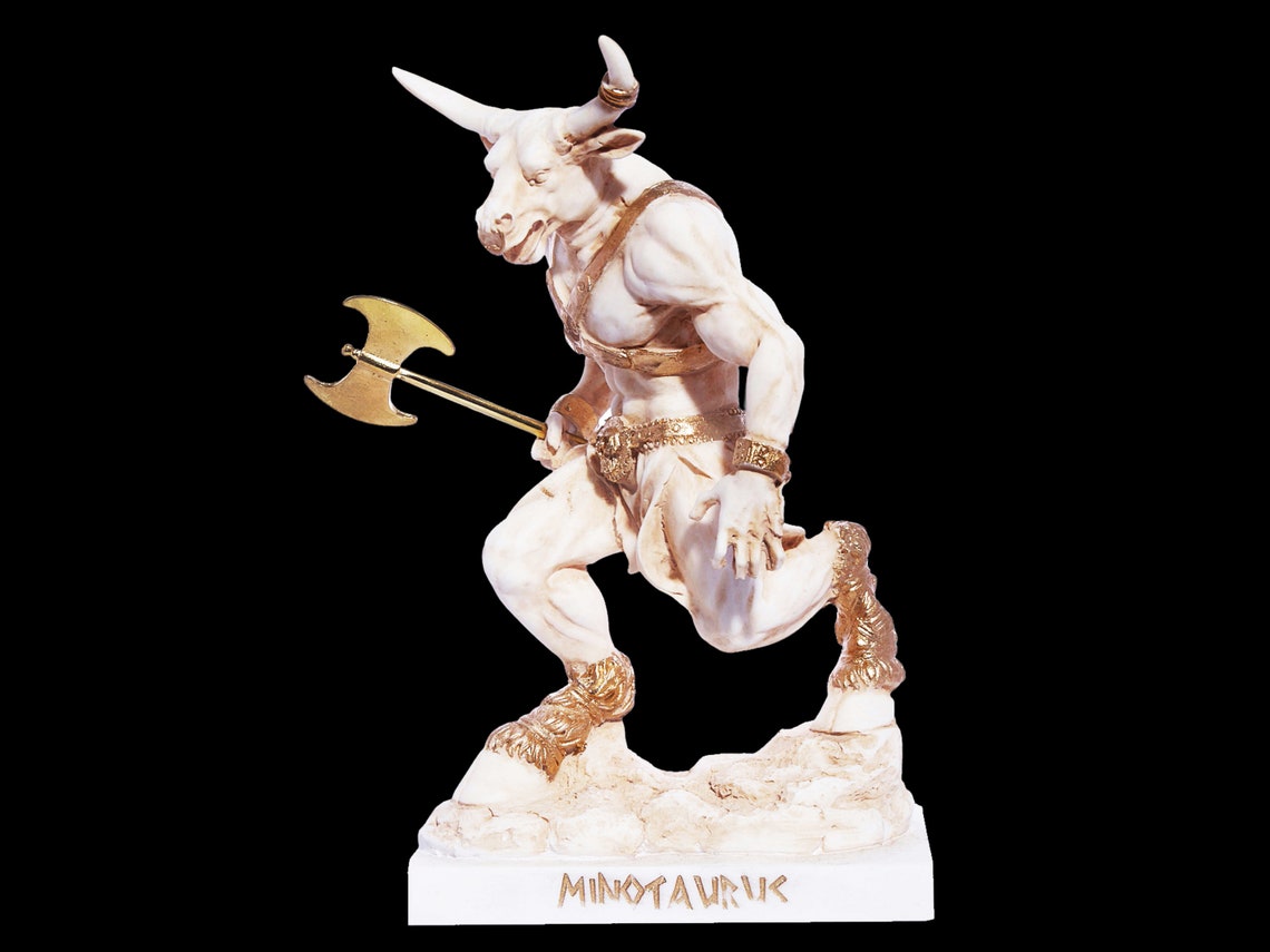 Minotaur Statue With Labrys Cretan Bull Mythical Creature | Etsy