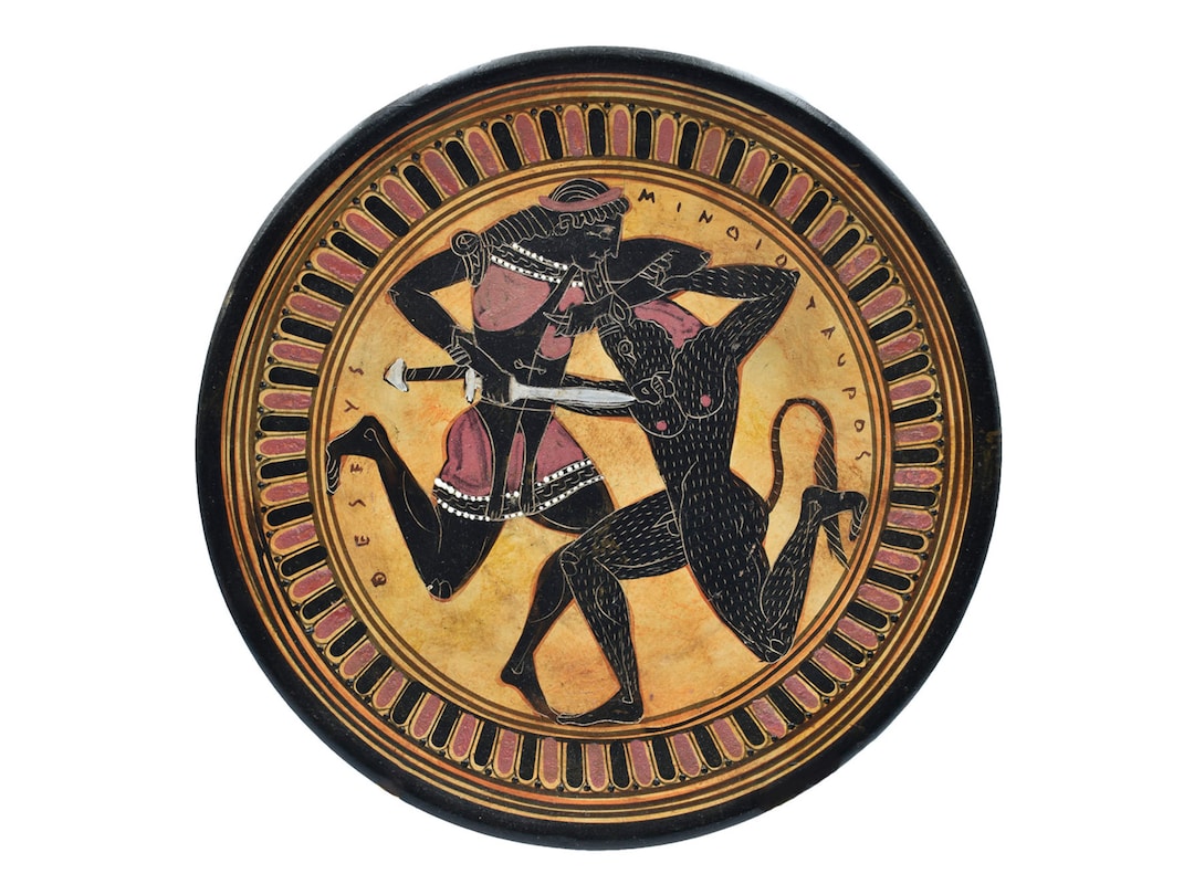 The Battle of Theseus With Minotaur Ceramic Plate, Hand-painted ...