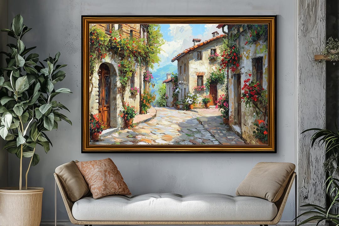 European Street Oil Painting, Romantic Italian Architecture Canvas Art ...
