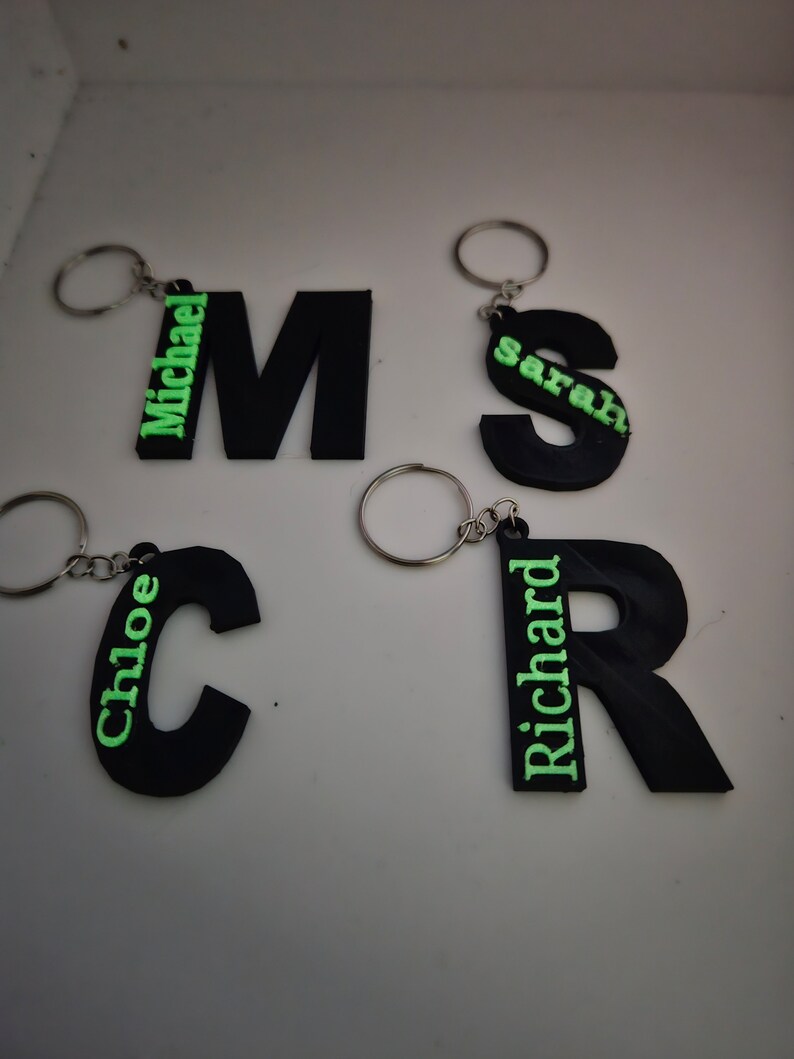 3d Printed Initial Keyring With Full Name Personalised Key Ring - Etsy